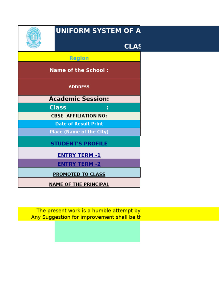 Uniform System of Assessment Report Card For Classes 6-8: Academic ...