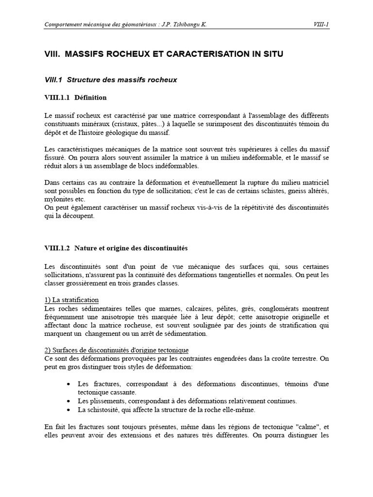 Caractérisation des massifs rocheux | PDF | Faille (Géologie) | Forage