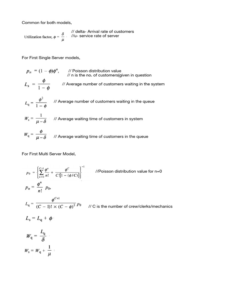 Queueing Theory Equations | PDF