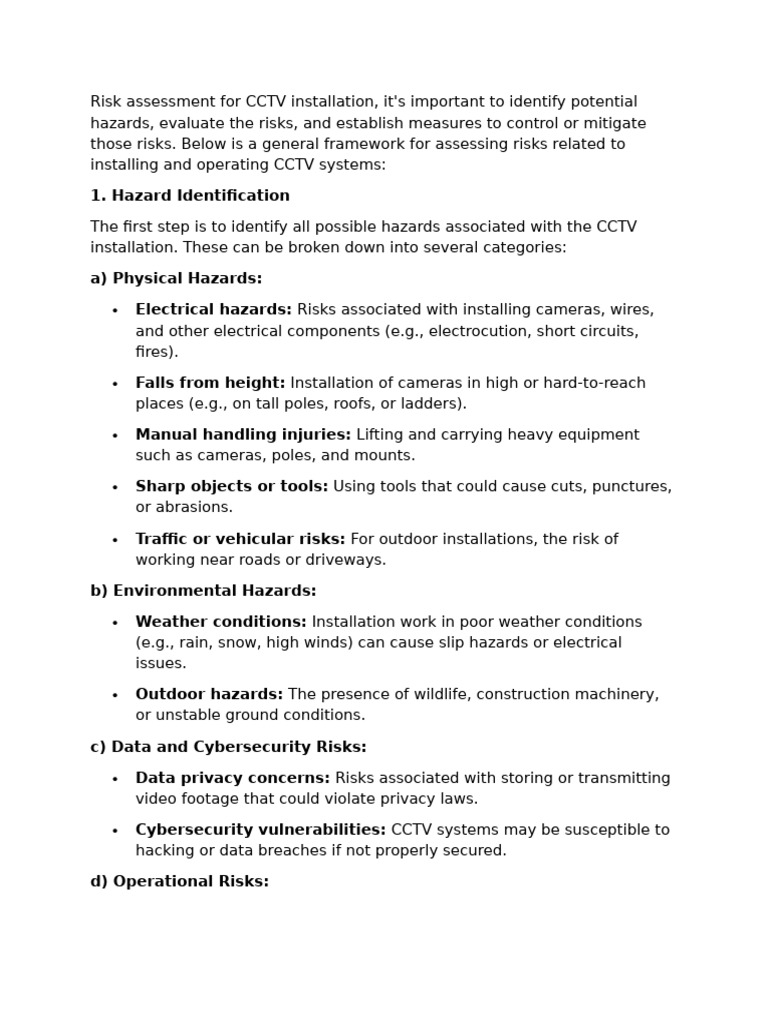 Risk Assessment For CCTV Installation | PDF | Risk | Closed Circuit ...