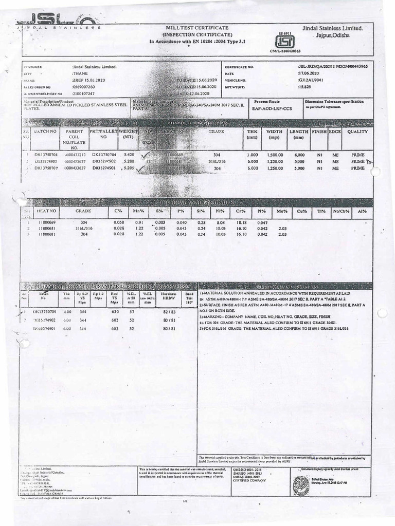 SS304 MTC - Compressed | PDF