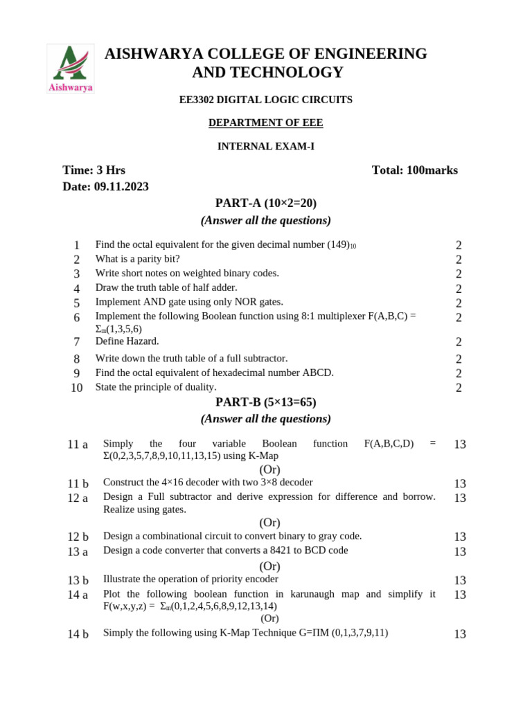 Ee3302 Digital Logic Circuits | PDF | Boolean Algebra | Teaching Mathematics