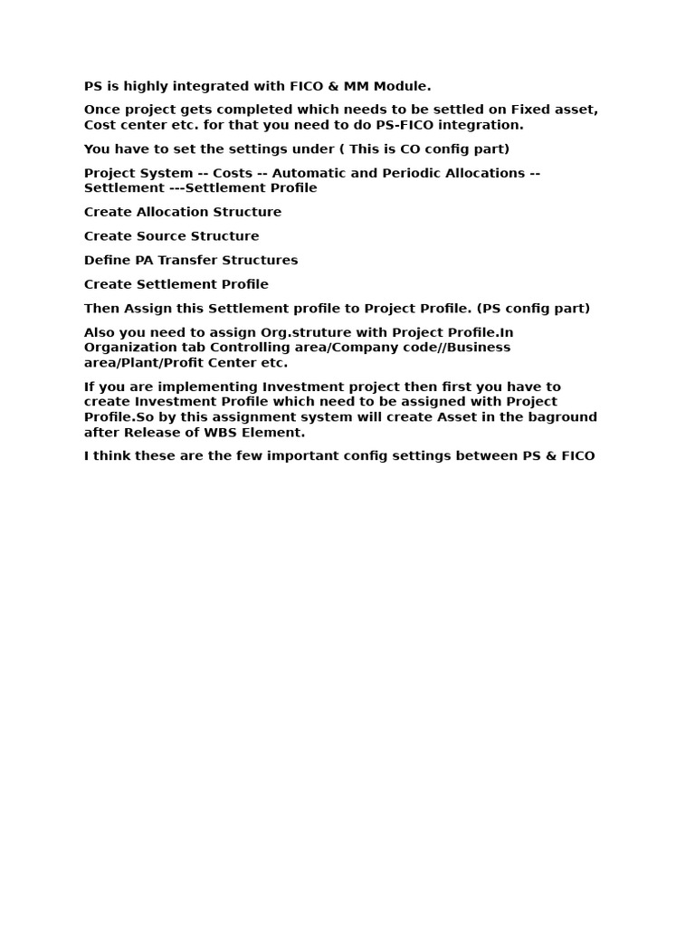 Sap Fi PS Integration | PDF