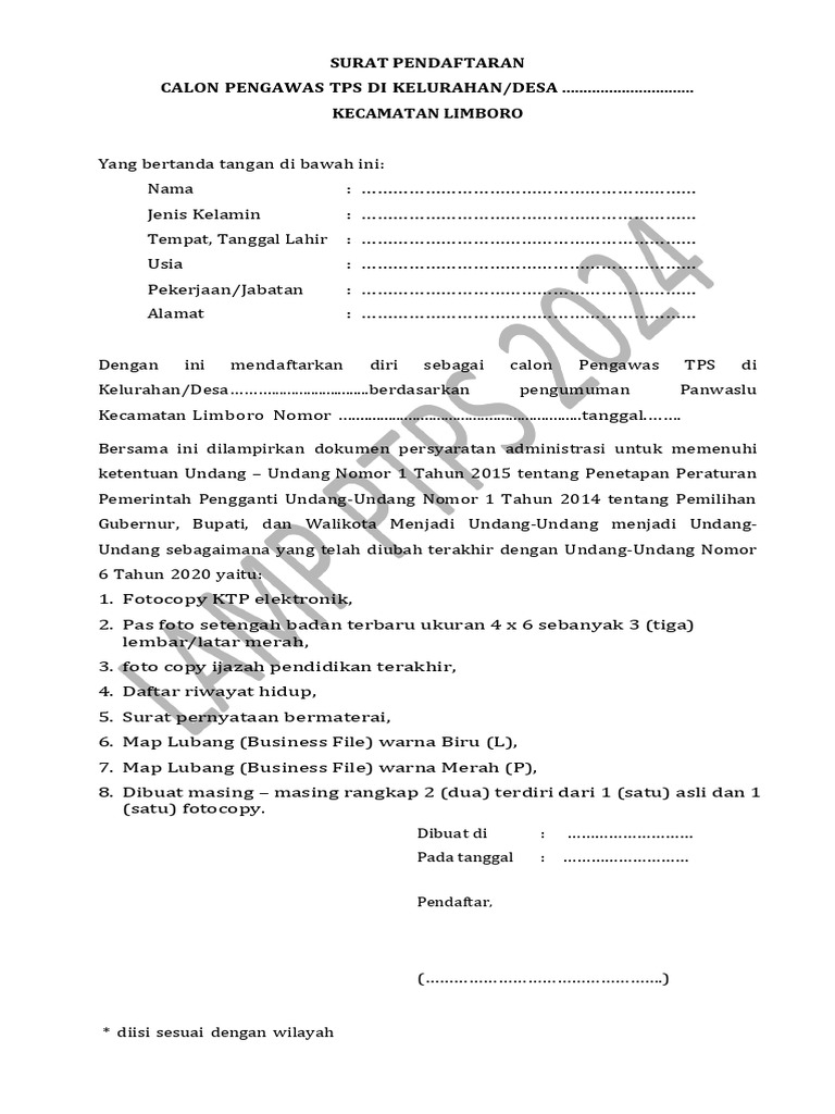 Surat Pengantar Dan SK Pedoman Pembentukan PTPS Pilkada 2024 | PDF
