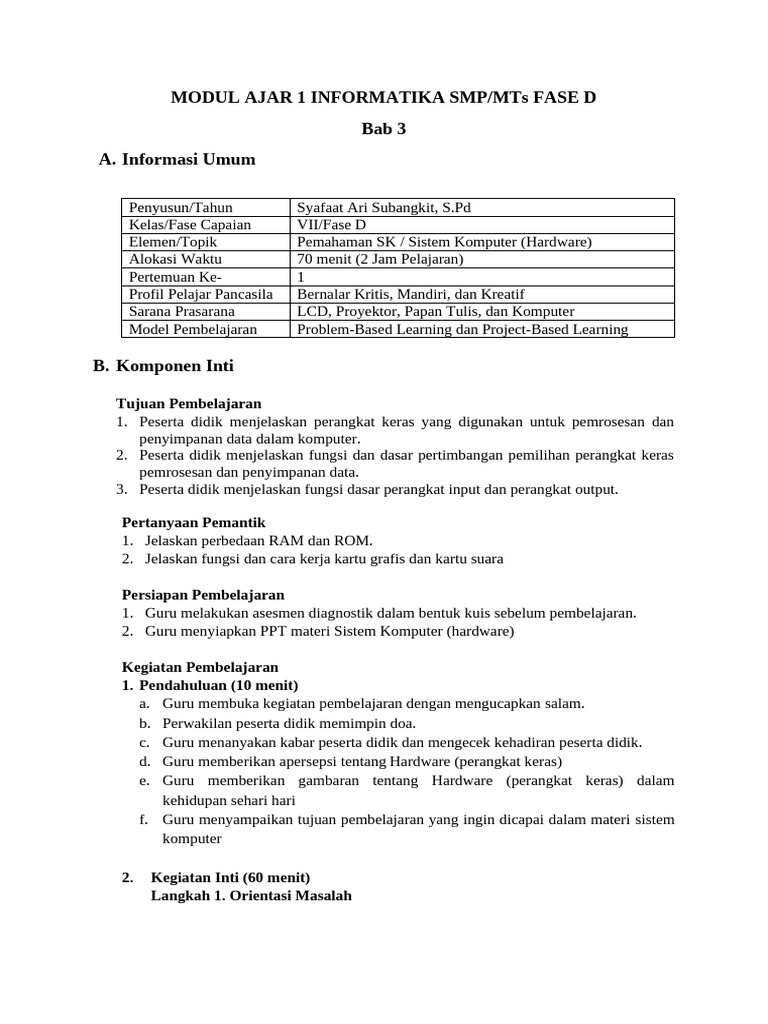 Modul Ajar Informatika Hardware | PDF