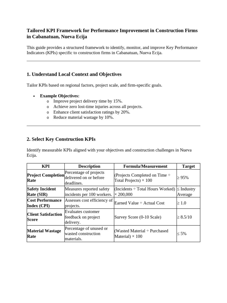 Tailored KPI Framework For Performance Improvement in Construction ...