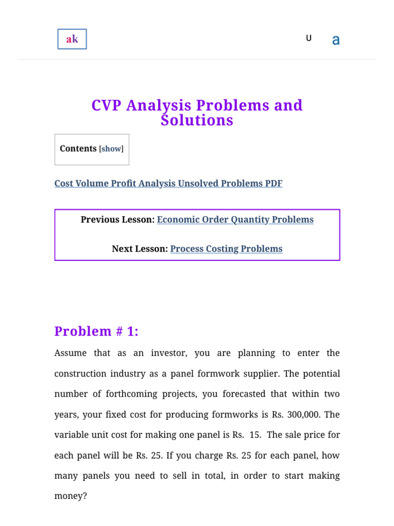 CVP Analysis | PDF | Cost Accounting | Management Accounting