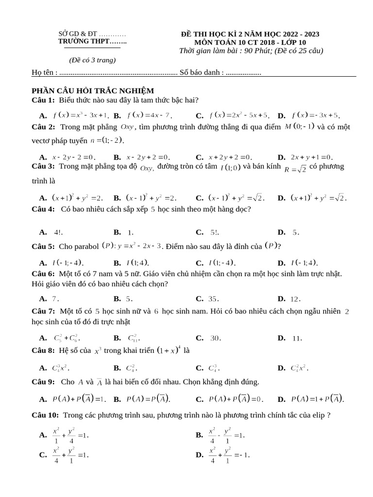 De Thi HK 2 Toan 10 KNTT de 3 | PDF