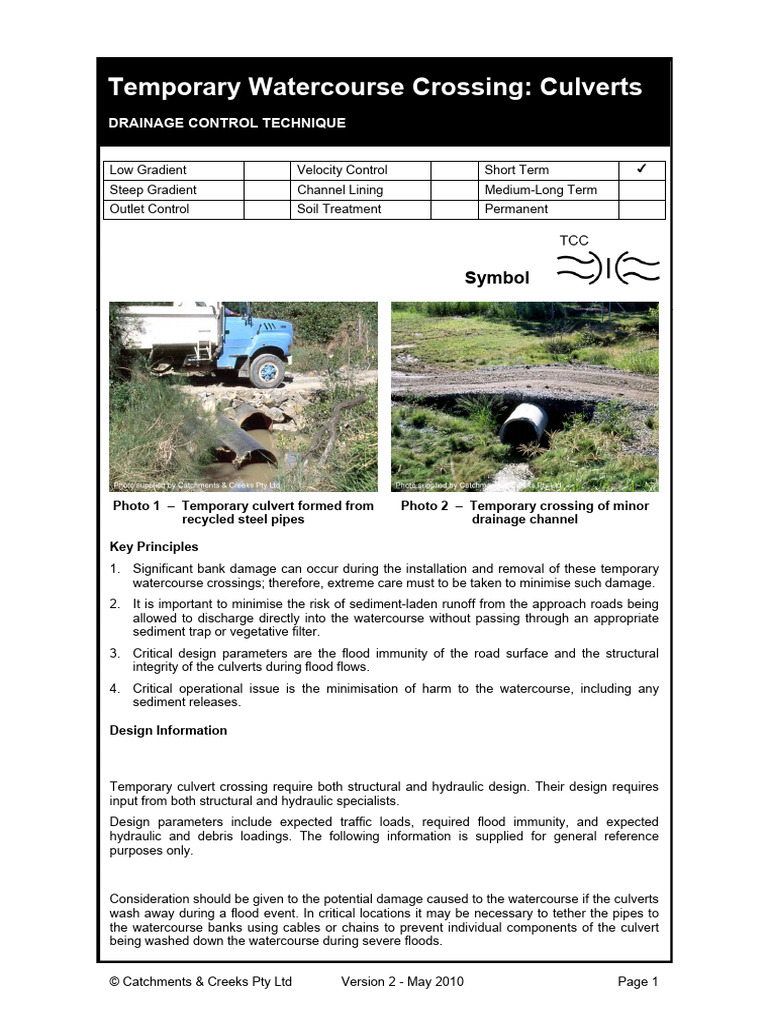 Temporary Water Course Crossings Culverts | PDF | Stream | Flood