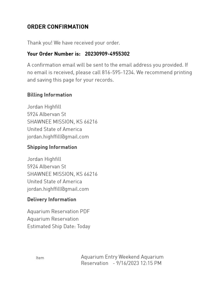 Aquarium Reservation 916 | PDF