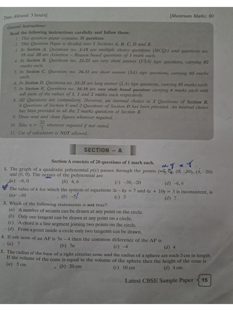 Standard Preboard 2 Maths | PDF