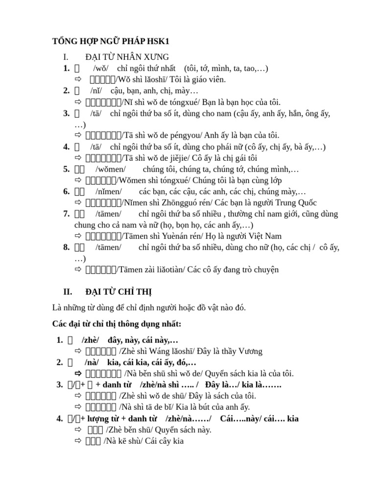 T NG H P NG Pháp Hsk1 | PDF