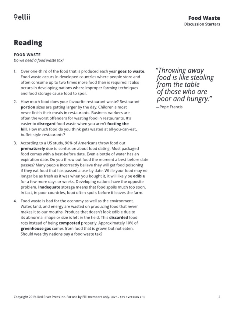 Food Waste Reading | PDF
