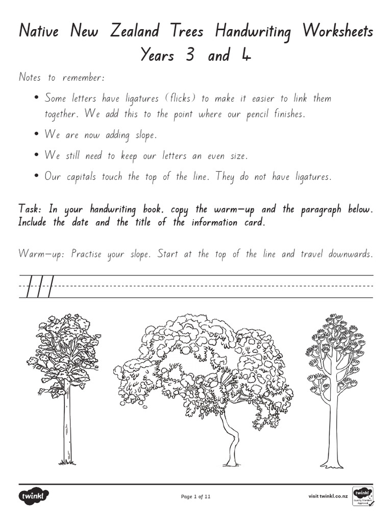 NZ Trees Handwriting Practice | PDF | Plants | Botany