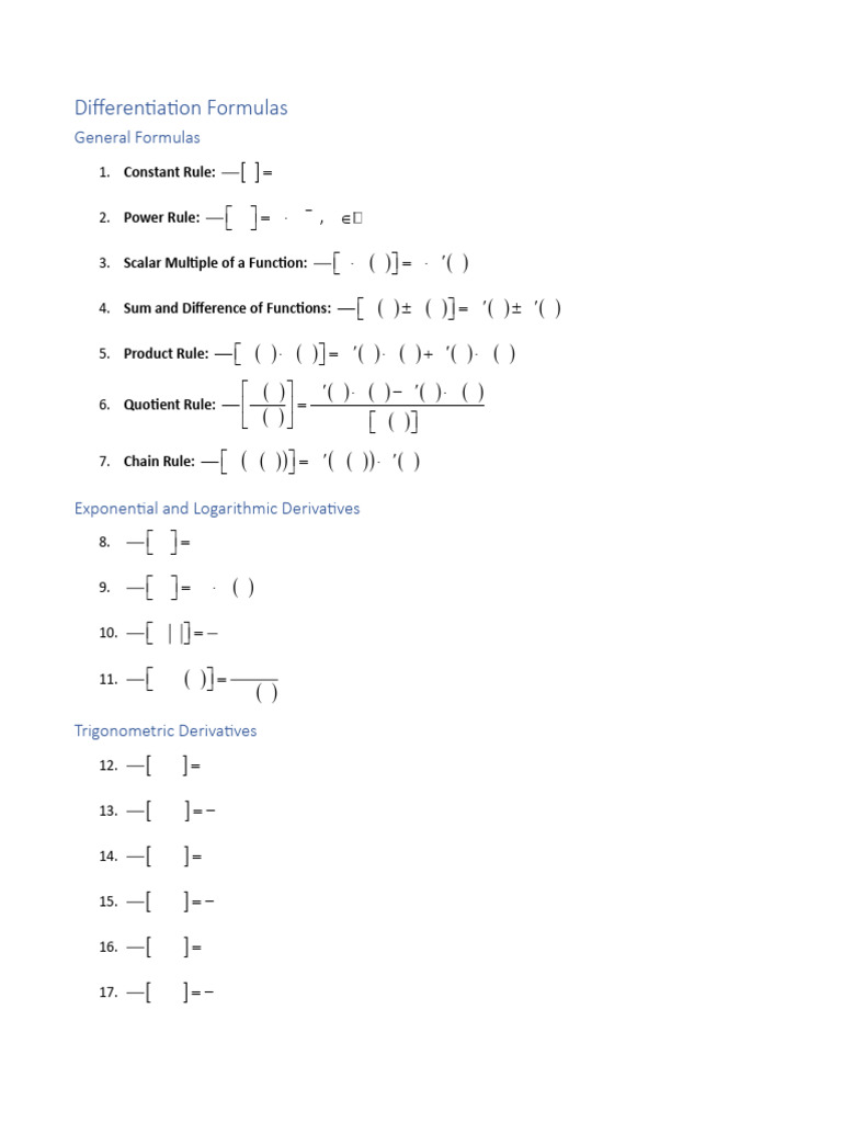 Differentiation Formulas | PDF | Trigonometric Functions | Functions ...