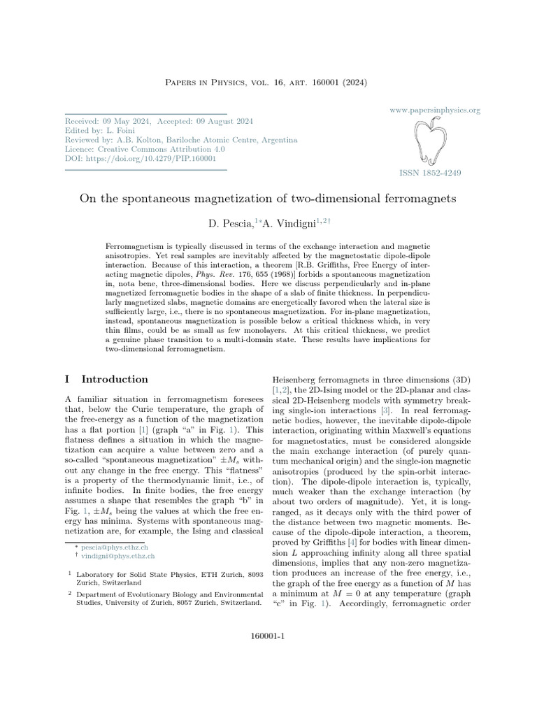 Spontaneous Magnetization of Two Dimensional Ferromagnets | PDF ...