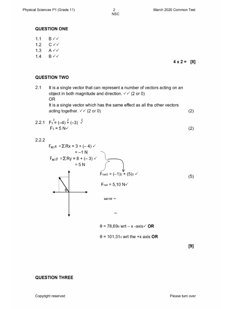 Grade 11 Newton Worksheet 1 Memo | PDF
