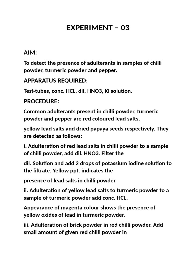 Detecting Adulterants in Spices | PDF