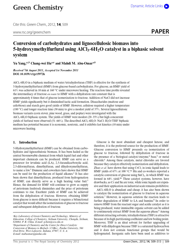 Conversion of Carbohydrates and Lignocellulosic Biomass Into 5 ...