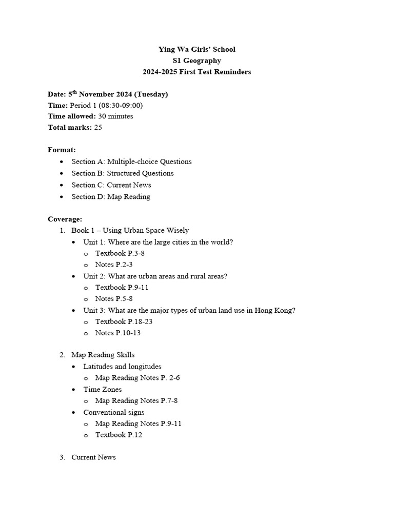 2425 S1 First Test Reminders 2 | PDF