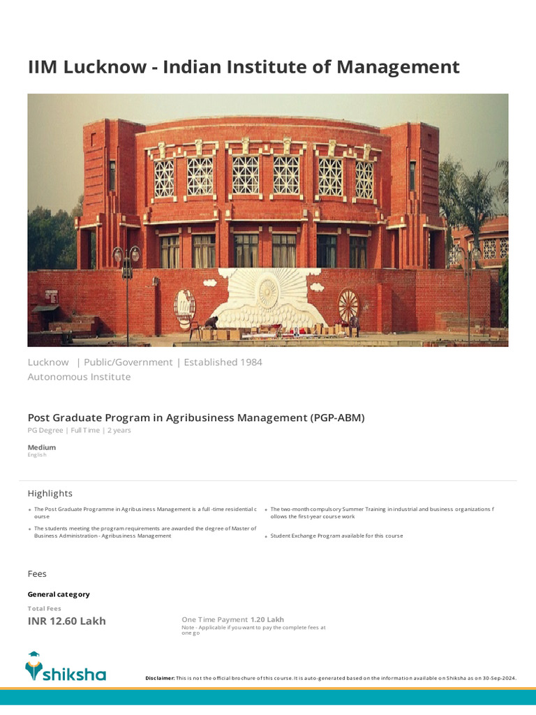 IIM Lucknow Agribusiness Management Overview | PDF | Bachelor's Degree