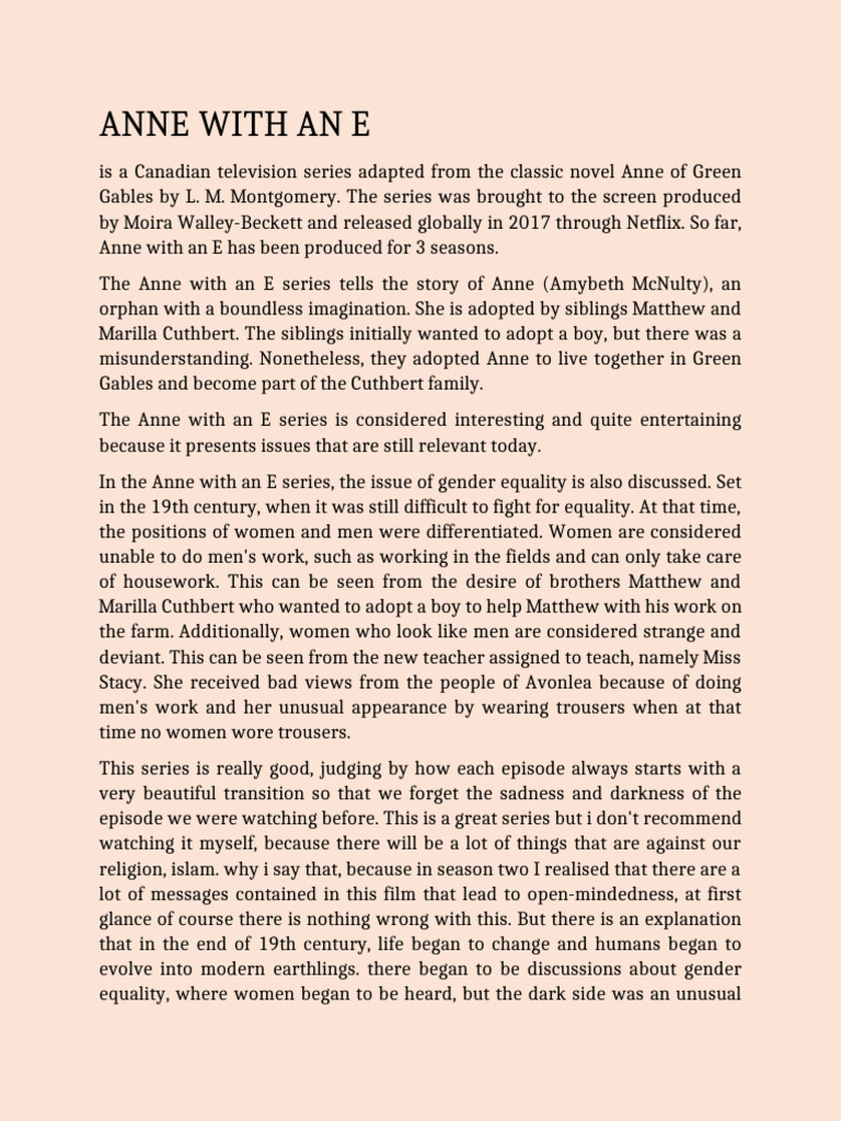 Anne With An e | PDF | Anne Of Green Gables