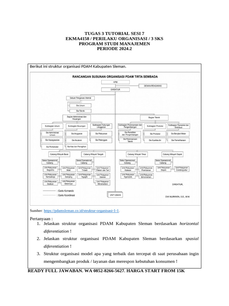 Analisis Struktur Organisasi PDAM Sleman | PDF