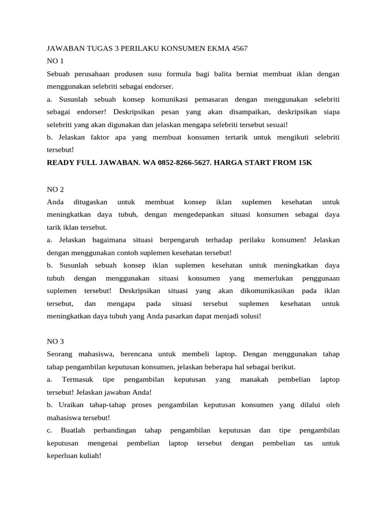 Jawaban Tugas 3 Perilaku Konsumen Ekma 4567 | PDF