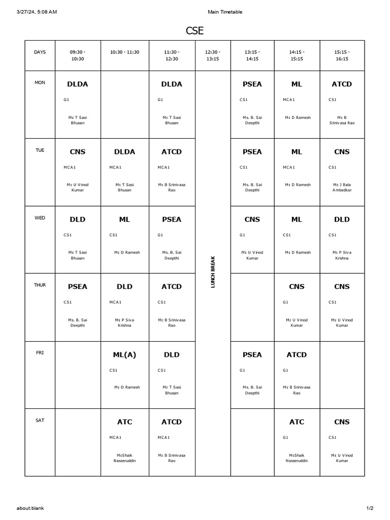 Weekly Class Timetable Overview | PDF