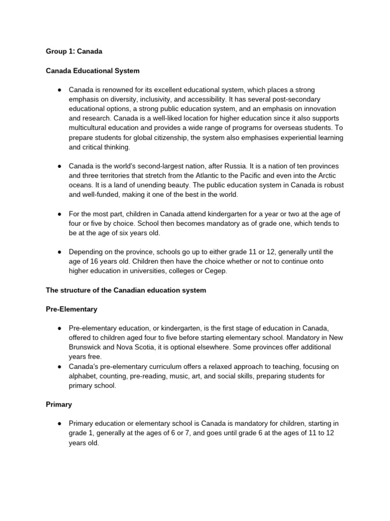 Overview of Canada's Education System | PDF | Schools | Middle Schools