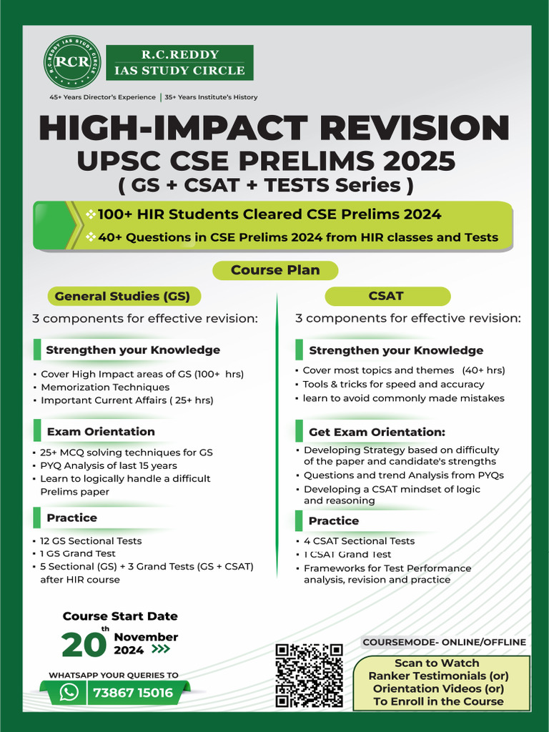 Upsc Cse Prelims 2025 High-Impact Revision (GS + Csat + Test Series) 5 ...