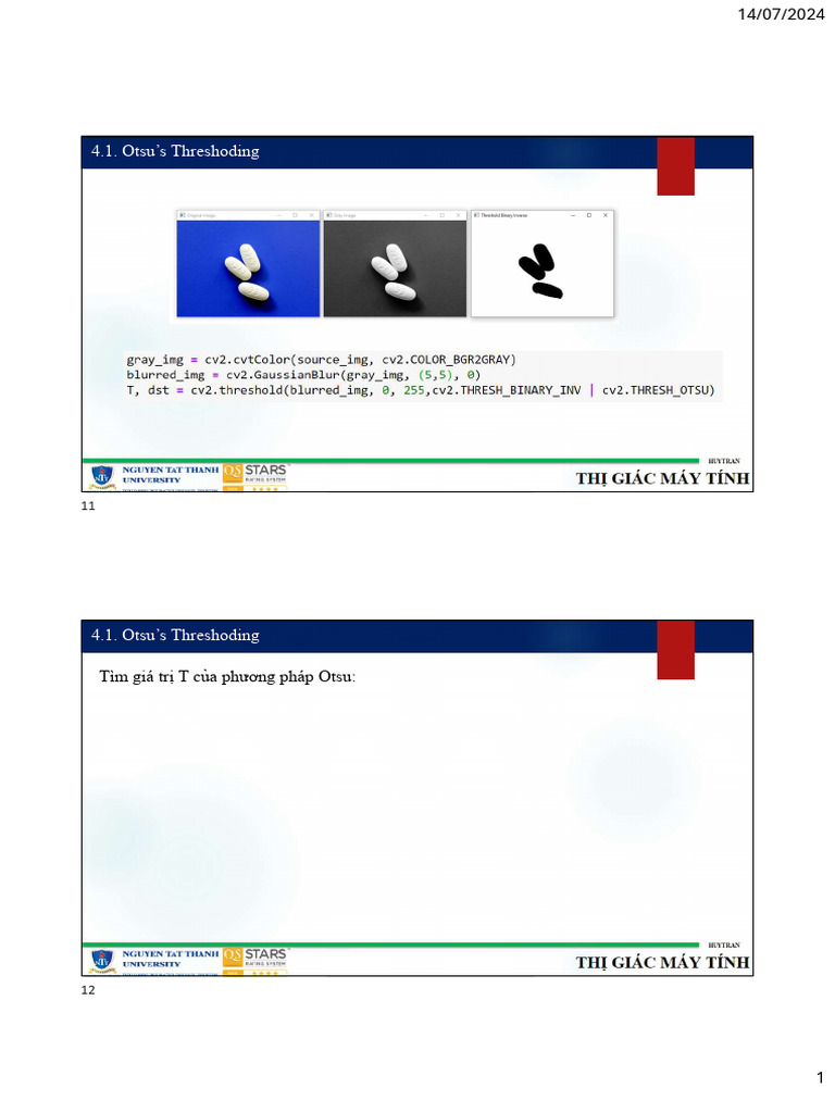 4.1. Otsu's Threshoding: Tìm giá trị T của phương pháp Otsu | PDF