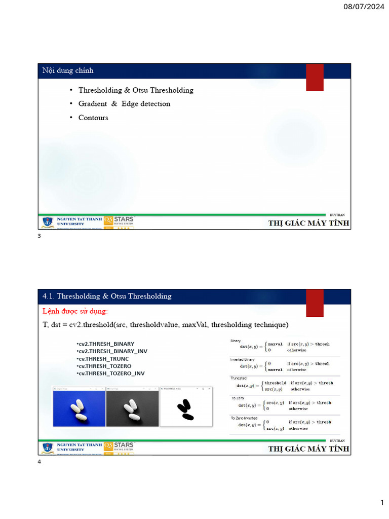 N I Dung Chính: Thresholding & Otsu Thresholding Gradient & Edge Detection Contours | PDF