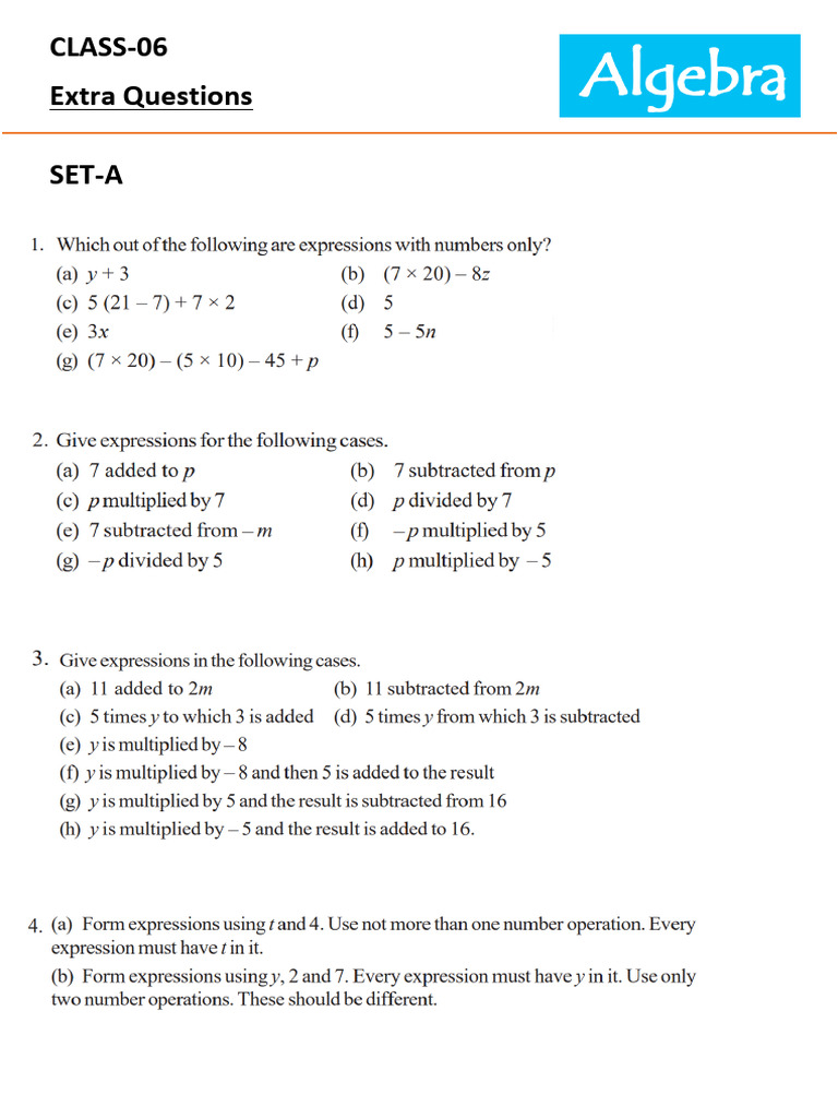 06 - Extra Questions - Algebra | PDF