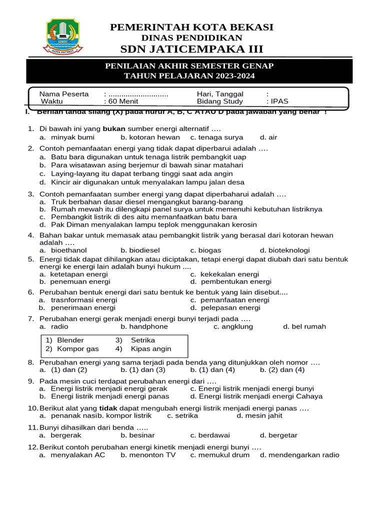 Uas Ipas Kelas 4 2023-2024 | PDF