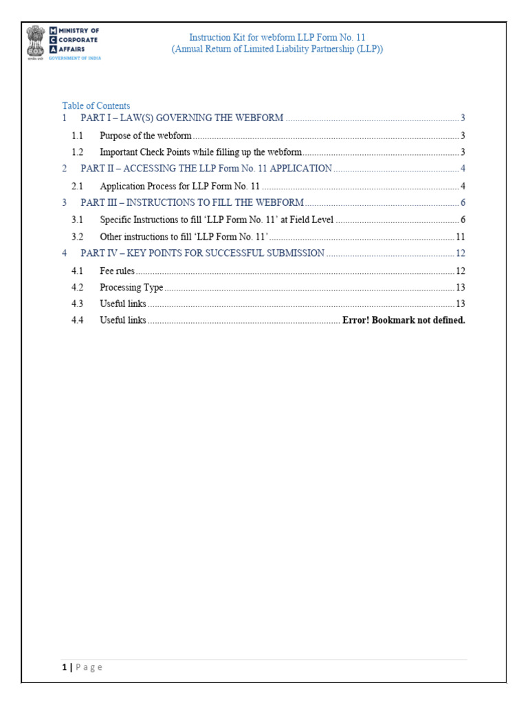 Instruction Kit LLP Form No 11 | PDF | Limited Liability Partnership