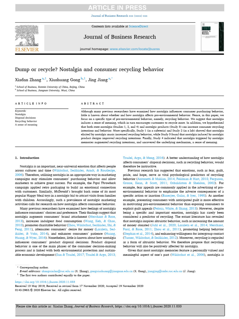 1 s2.0 S0148296320307888 Main | PDF | Nostalgia | Behavior