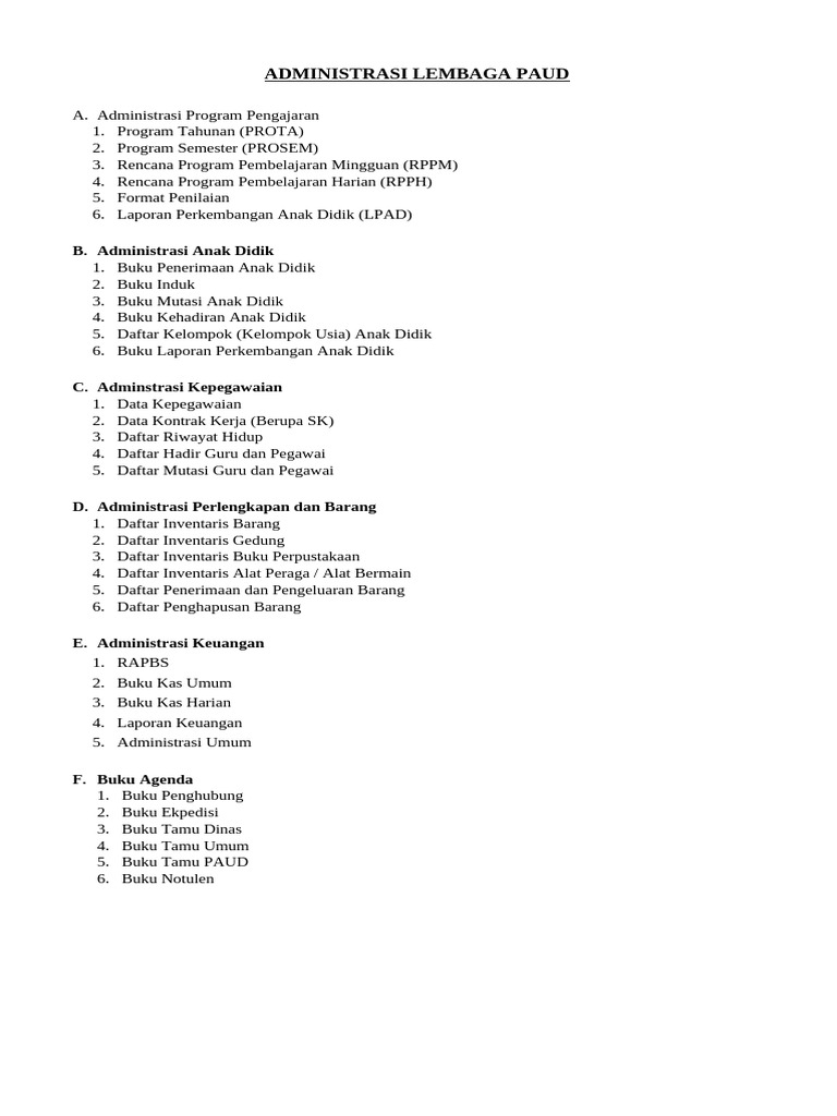 ADMINISTRASI LEMBAGA PAUD Baru | PDF
