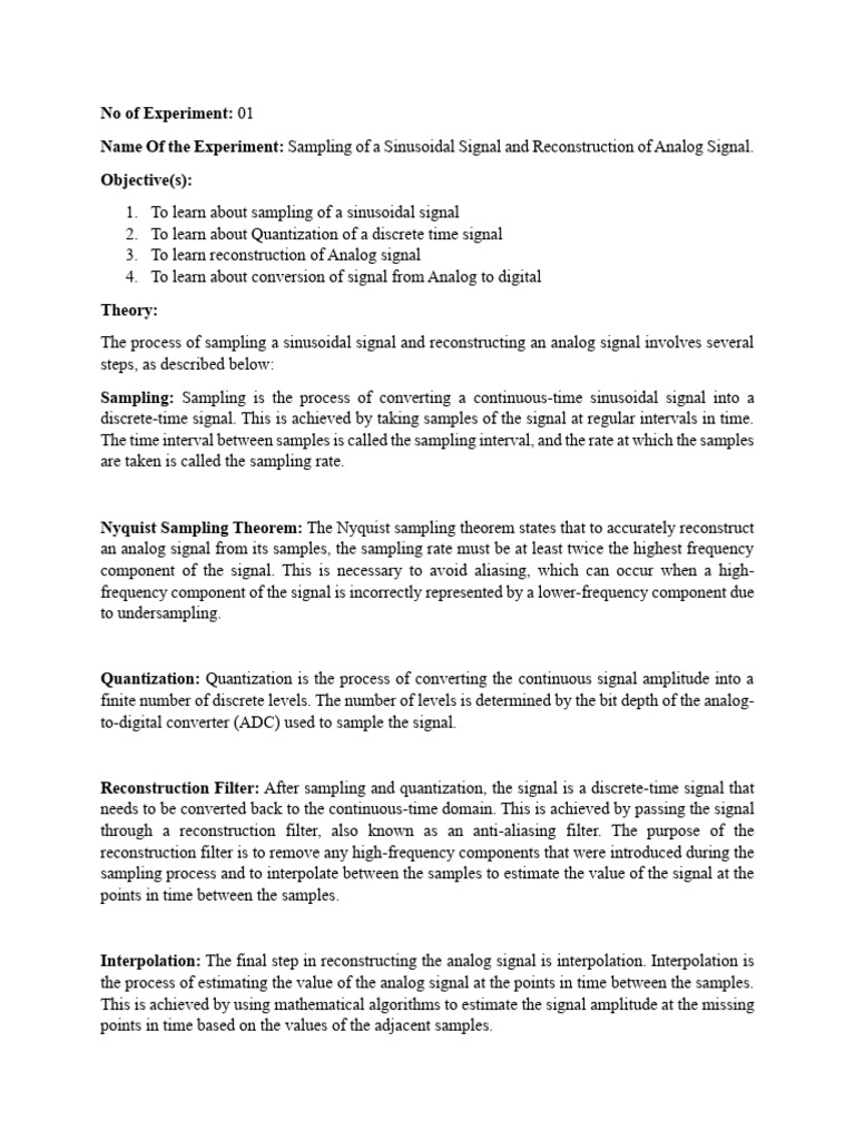 No of Experiment: Name of The Experiment: Objective(s) | PDF | Sampling ...