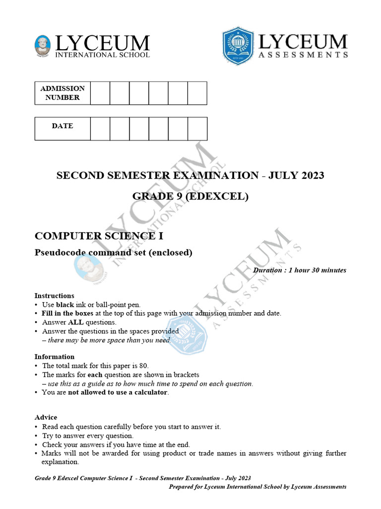 Grade 9 Edexcel Computer Science I | PDF | Computer Program | Programming