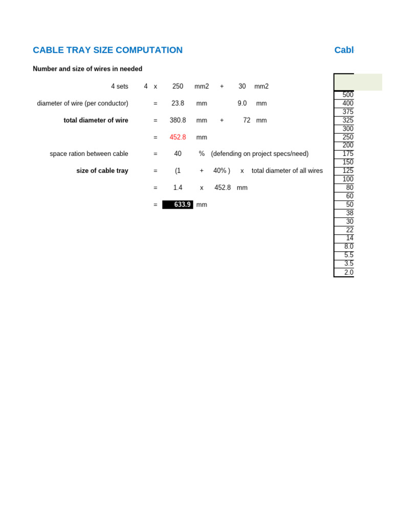 Cable Tray Size Calculation | PDF | Electrical Engineering | Manufactured Goods
