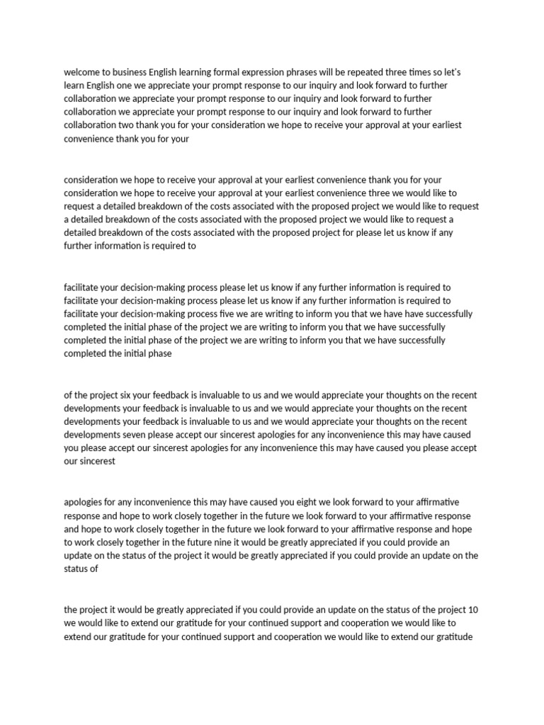 Welcome To Business English Learning Formal Expression Phrases Will Be ...