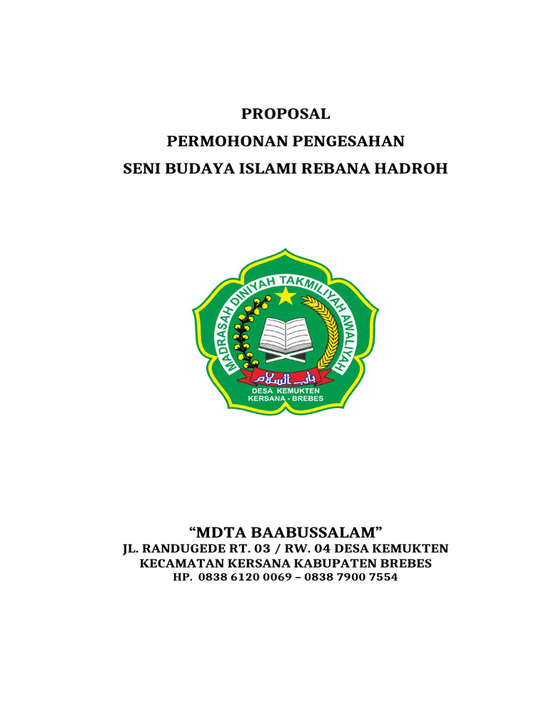 Proposal Permohonan Pengesahan Seni Budaya Islami Rebana Hadroh Mdta ...