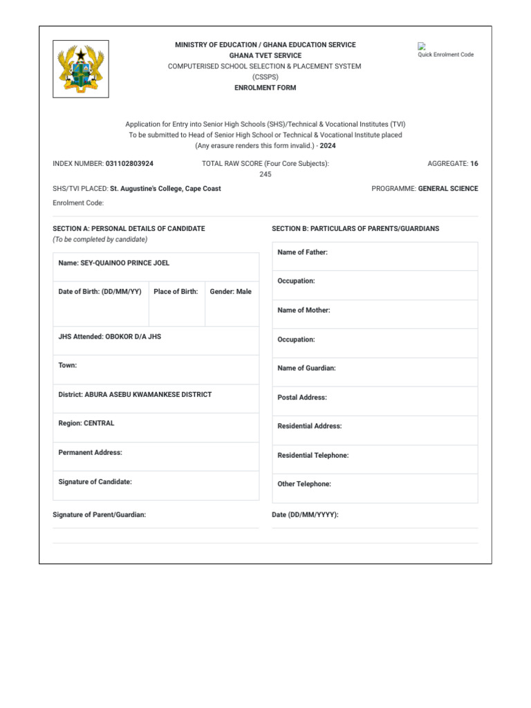 Https Cssps - Gov.gh Placement Enrolmentform | PDF