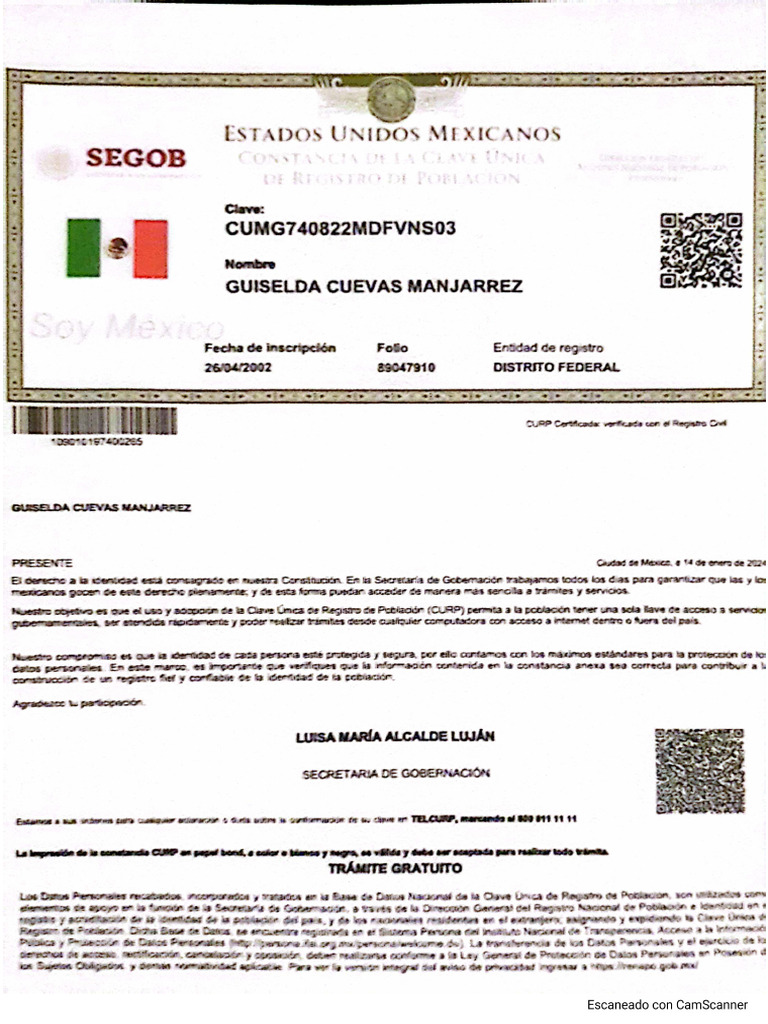 Curp mama_Emilio Cuevas Manjarrez | PDF