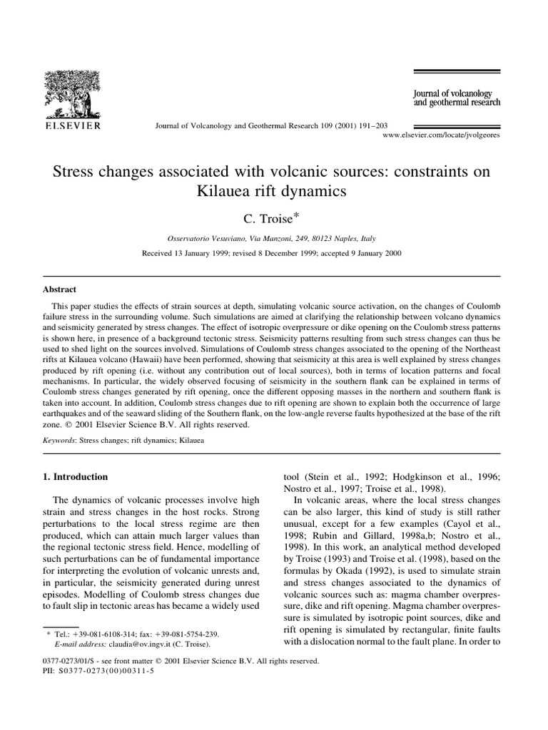 Stress Changes Associated With Volcanic Sources - Constraints On Kilauea Rift Dynamics | PDF ...