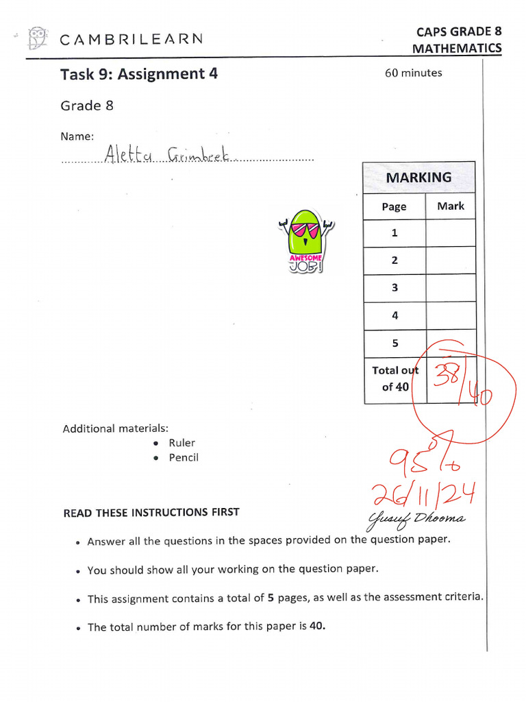 Marked Paper - Task 9 - Assignment 4 - Aletta Grimbeek | PDF