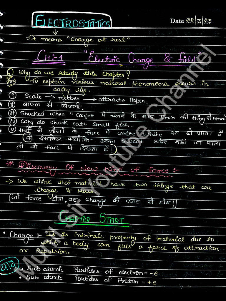 Electric Field and Charges Complete Chapter by Munil Sir 1 1 | PDF