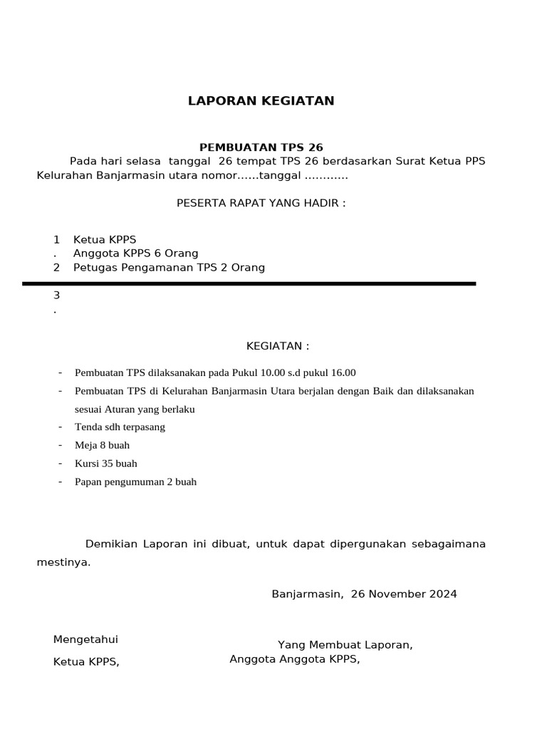 Contoh Format Laporan Kegiatan Pembuatan TPS | PDF