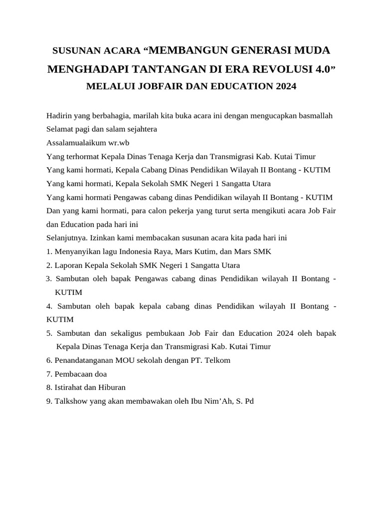 Susunan Acara Job Fair Dan Education | PDF